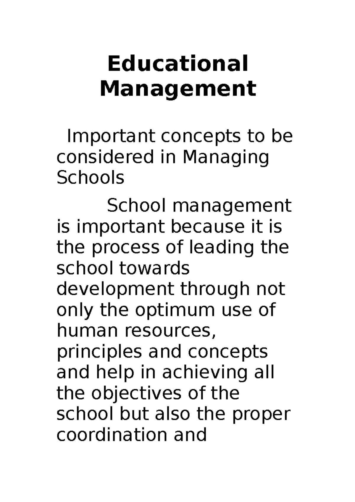 Notes Educational Management 1 - Educational Management Important ...