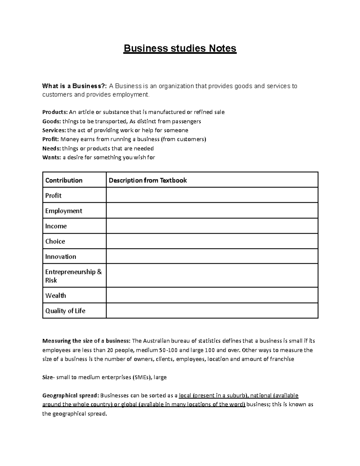 Buisness studies notes - Business studies Notes What is a Business?: A ...