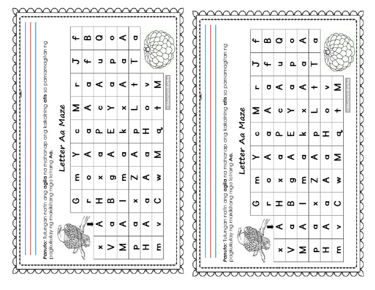 Letrang Aa - worksheets - Panuto: Tulungan natin ang agila na mahanap ...