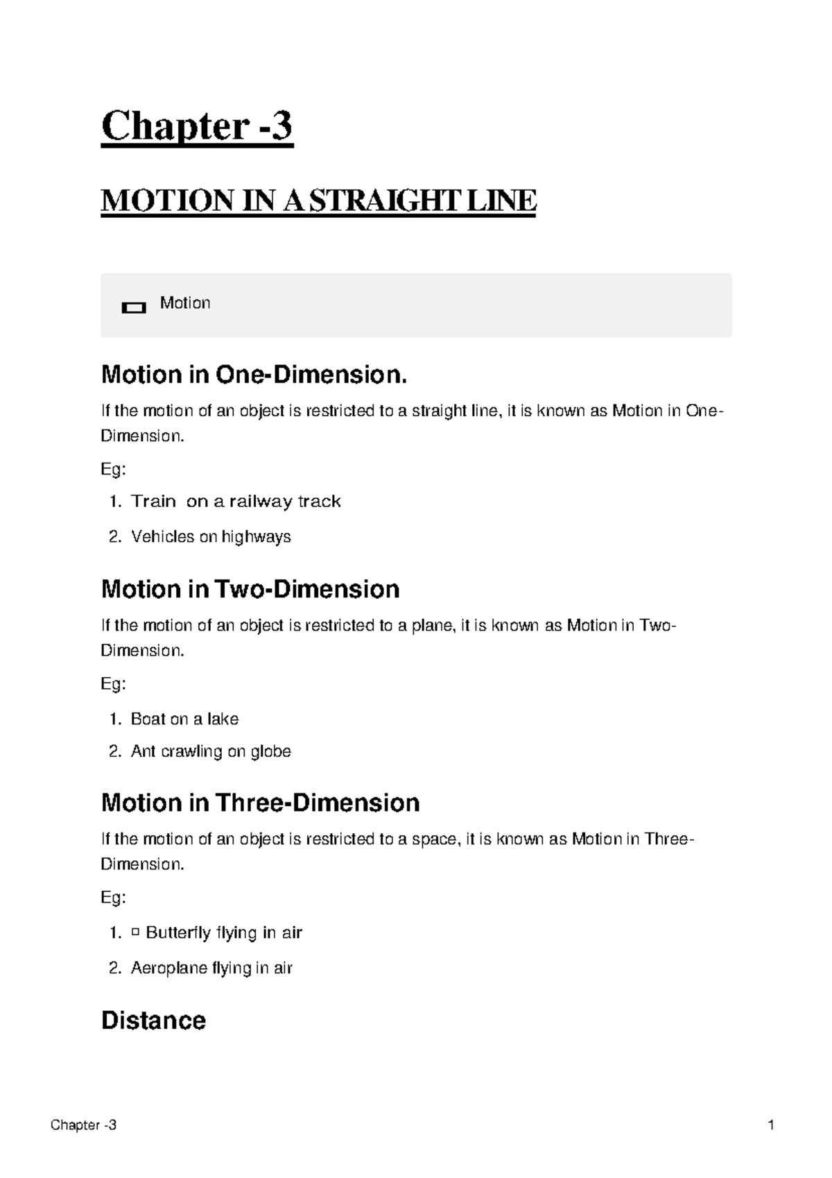 Chapter-3, Motion IN A Straight LINE - Chapter - 3 MOTION IN A STRAIGHT LINE Motion in - Studocu