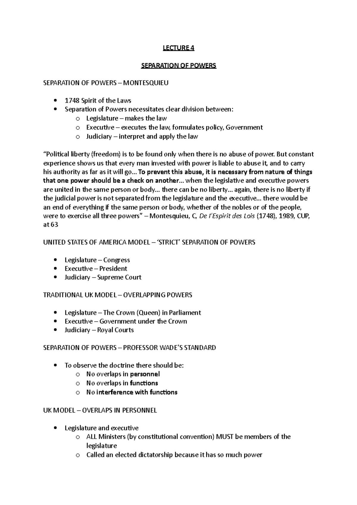 Lecture 4 - LECTURE 4 SEPARATION OF POWERS SEPARATION OF POWERS ...