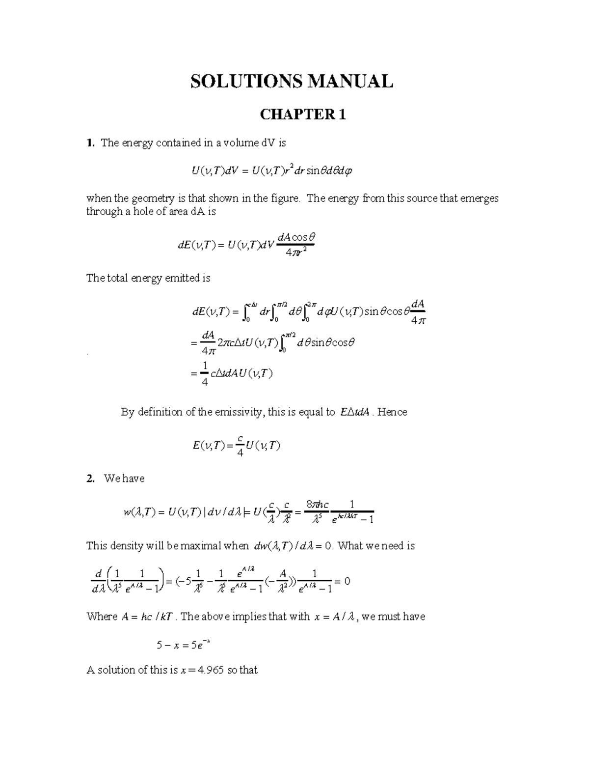Solutions Manual to Quantum Physics Step - SOLUTIONS MANUAL CHAPTER 1 1 ...