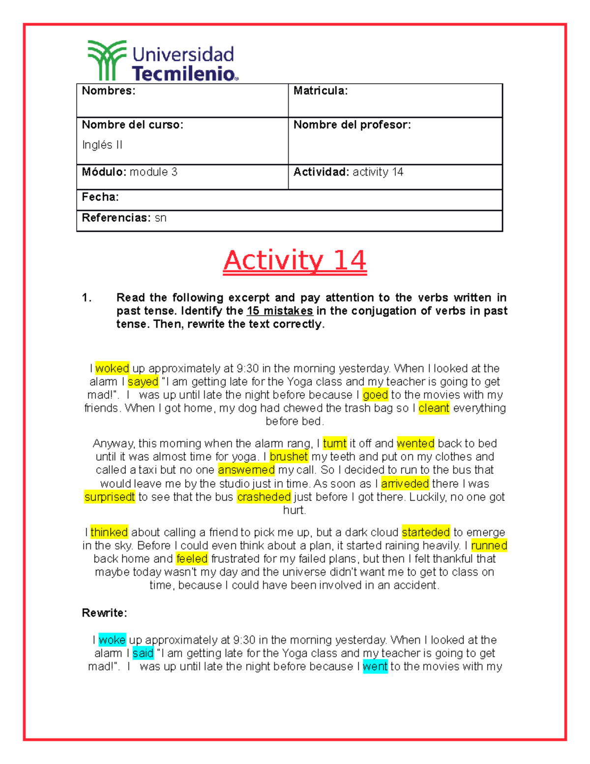 Activity 14 - Activity 14 Read the following excerpt and pay attention ...