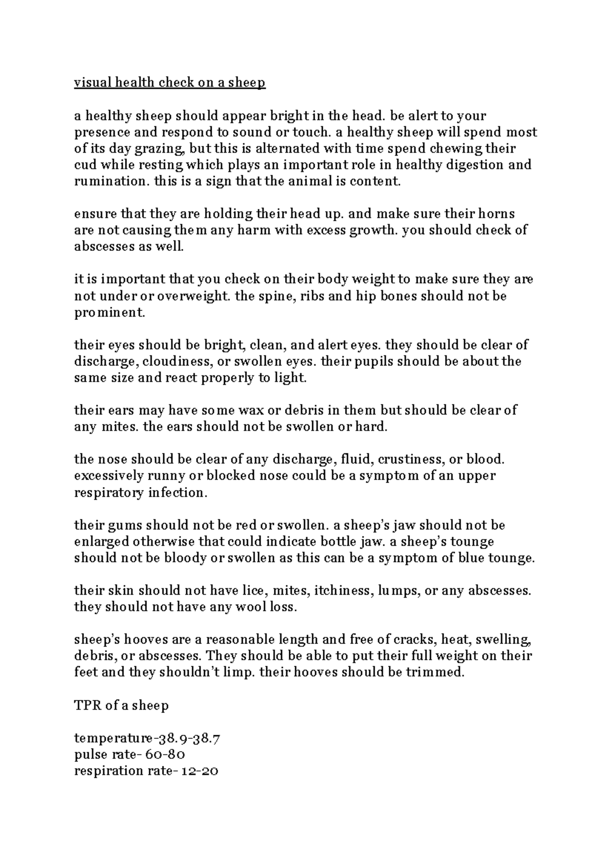 Lambing - visual health check on a sheep a healthy sheep should appear ...