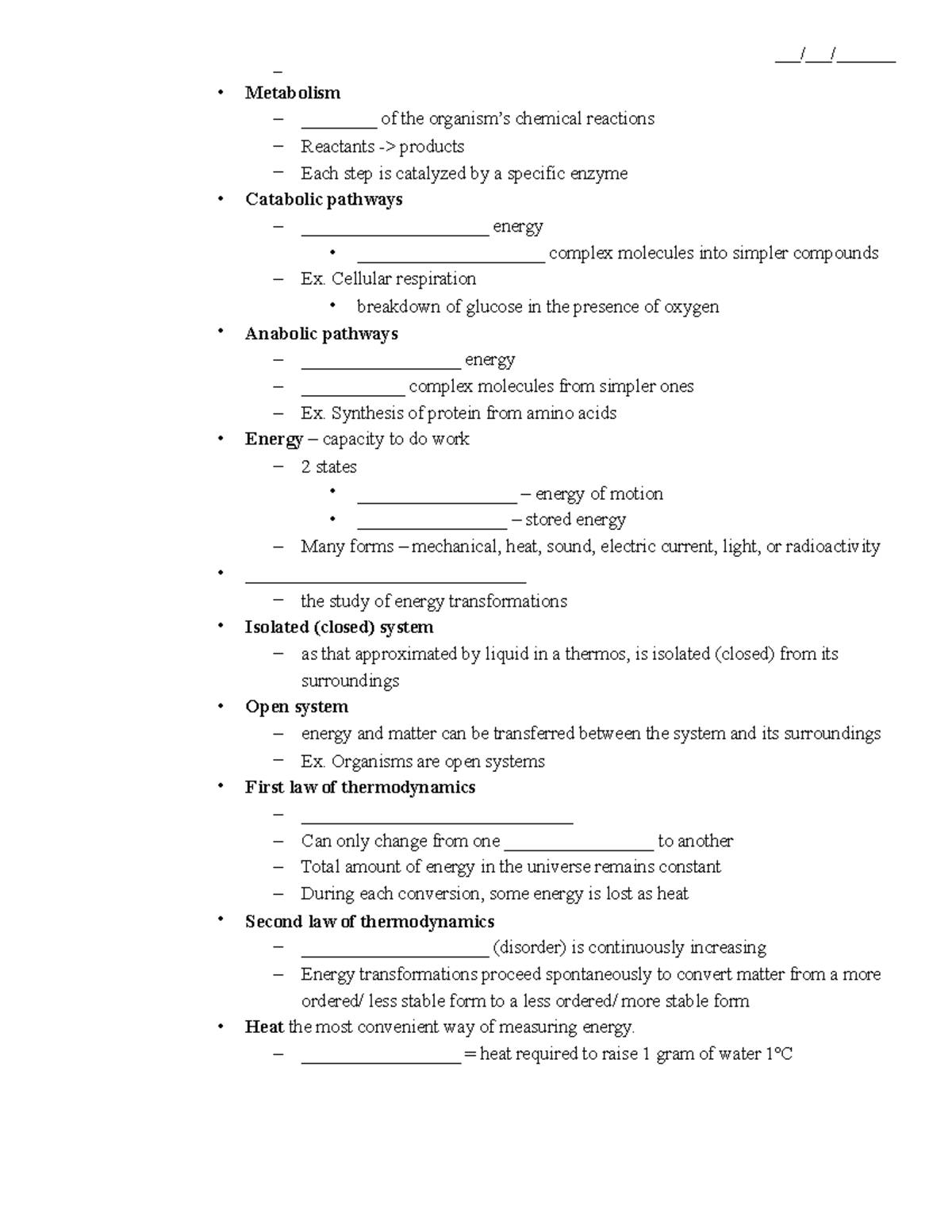 Lecture 6 - Enzyme Notes - Metabolism ________ of the organism’s ...