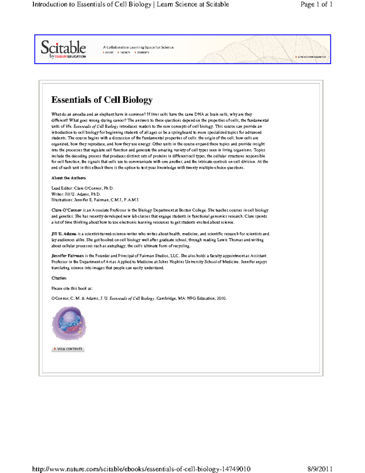 SBL101 Essentials Cell Biology - Essentials of Cell Biology What do an ...