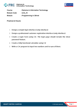 Practical 5 answers - Diploma in information technology - Practical 5 ...