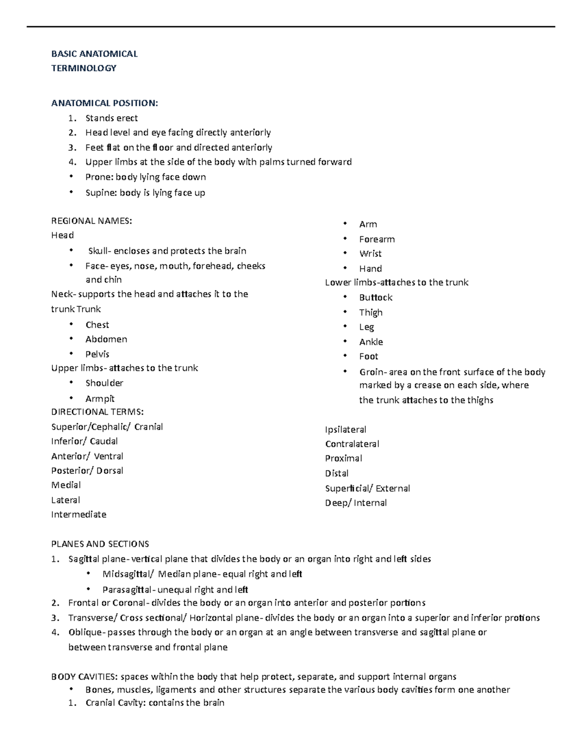 Basic Anatomical Terminology - BASIC ANATOMICAL TERMINOLOGY ANATOMICAL ...