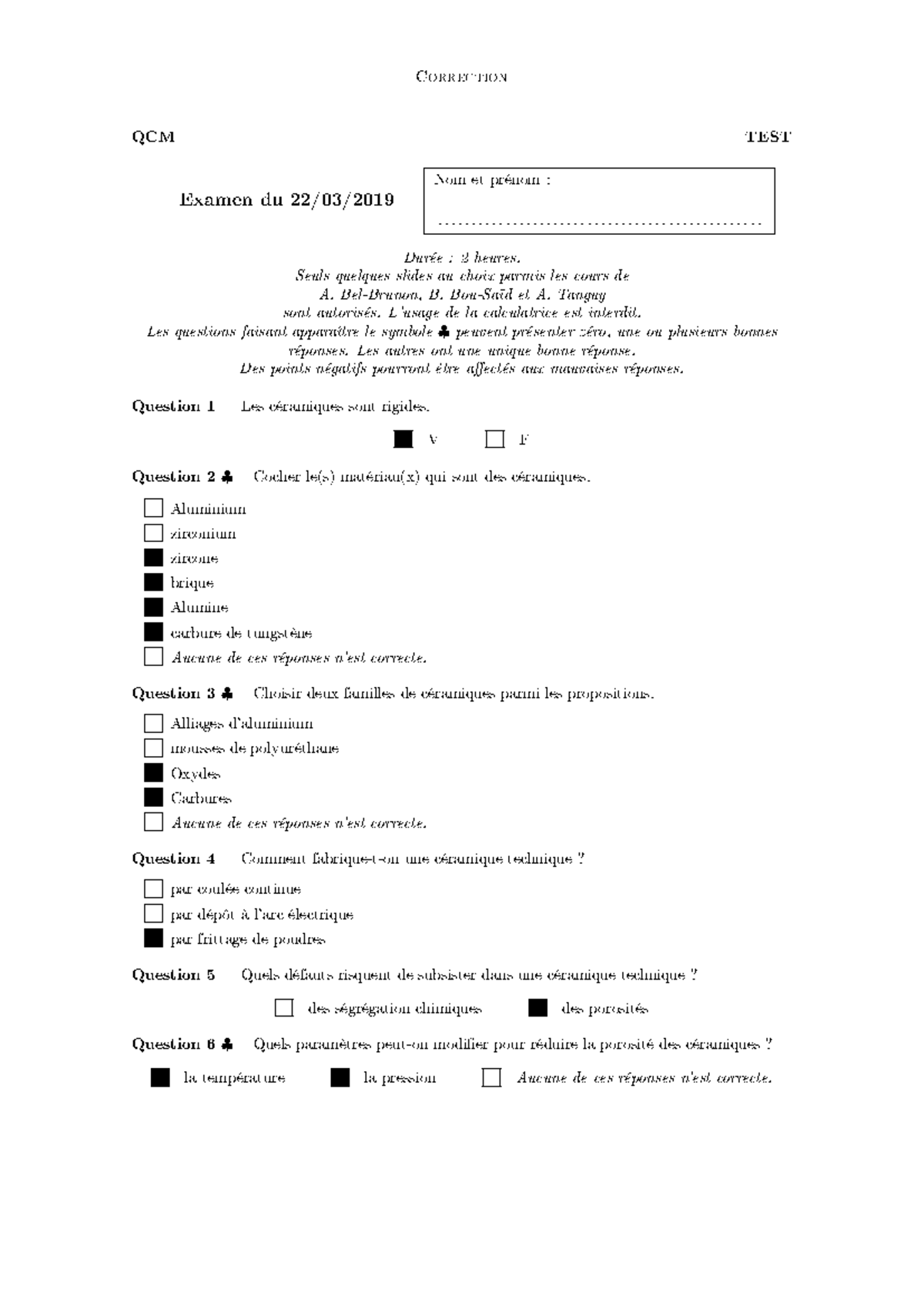 DOC-corrige-QCM-OAC-2018-2019 - QCM TEST Examen du 22/03/ Nom et prénom ...