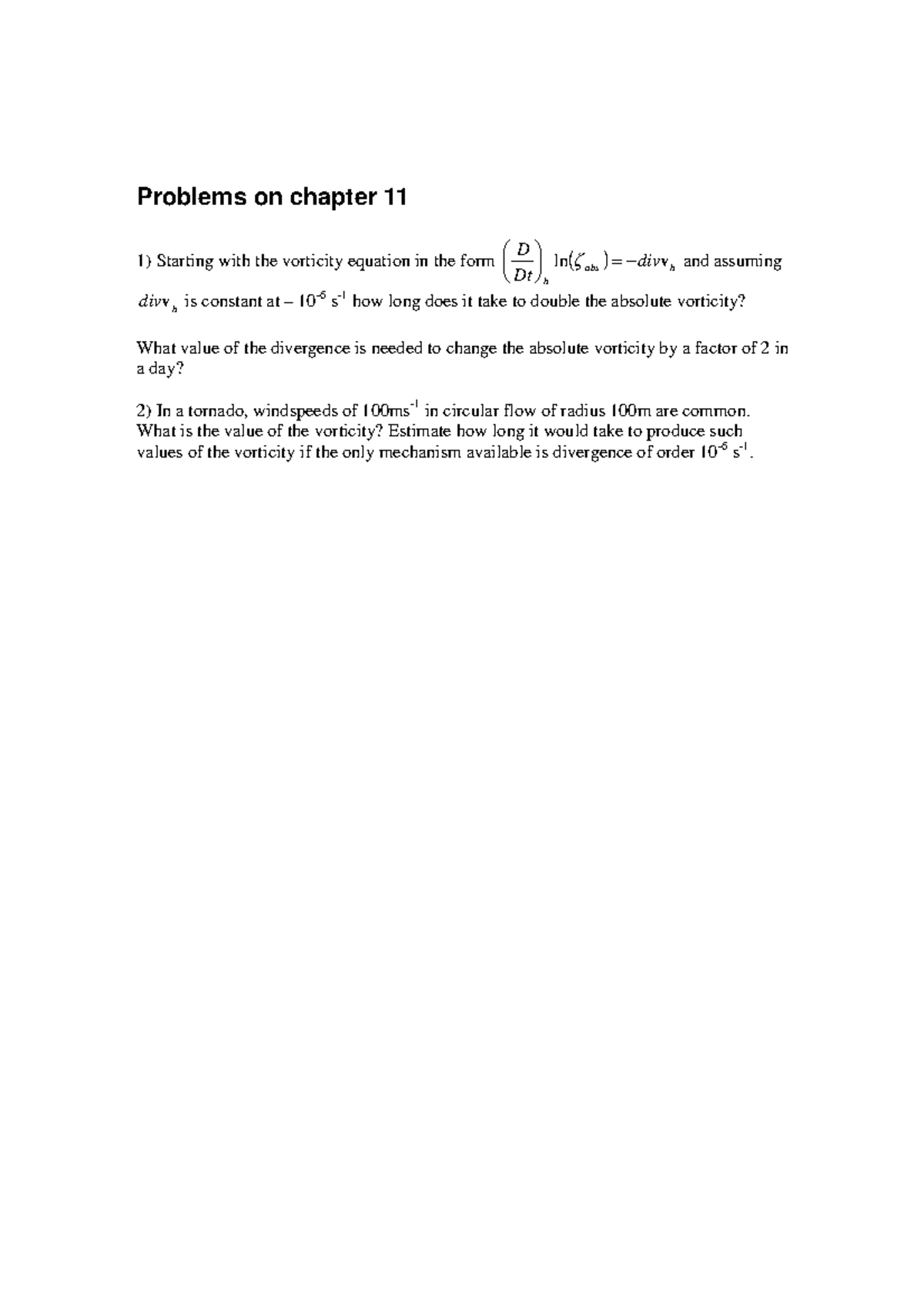 Tutorial 11 Questions - Chapter 11 - Problems on chapter 11 D ln abs ...