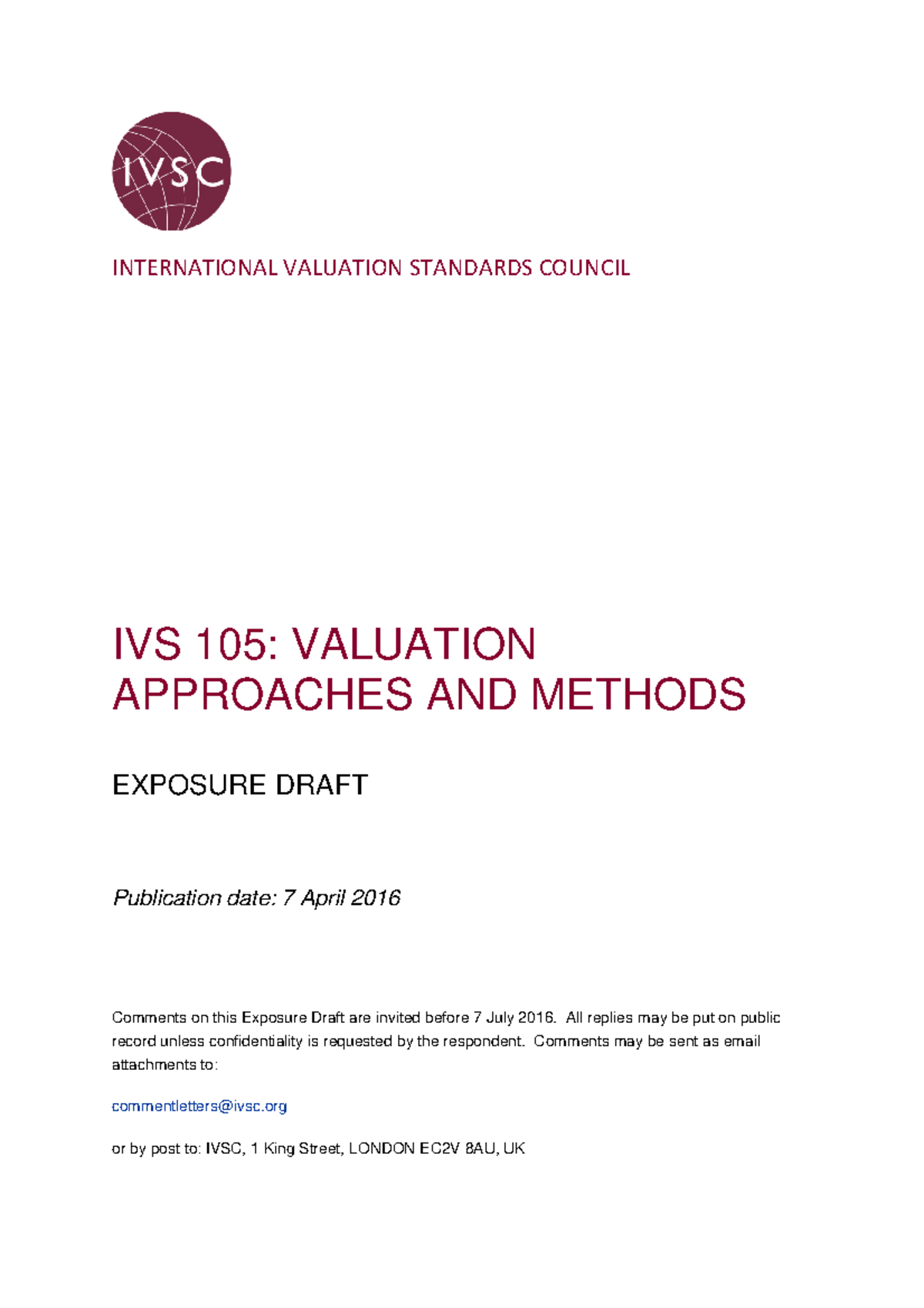 IVS105Valuation Approaches - INTERNATIONAL VALUATION STANDARDS COUNCIL ...