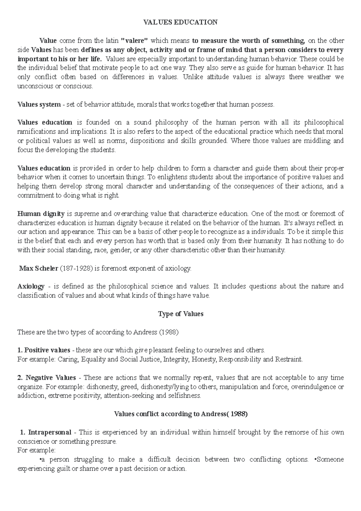 NSTP- Lesson-2 - This is just at lecture notes - VALUES EDUCATION Value ...