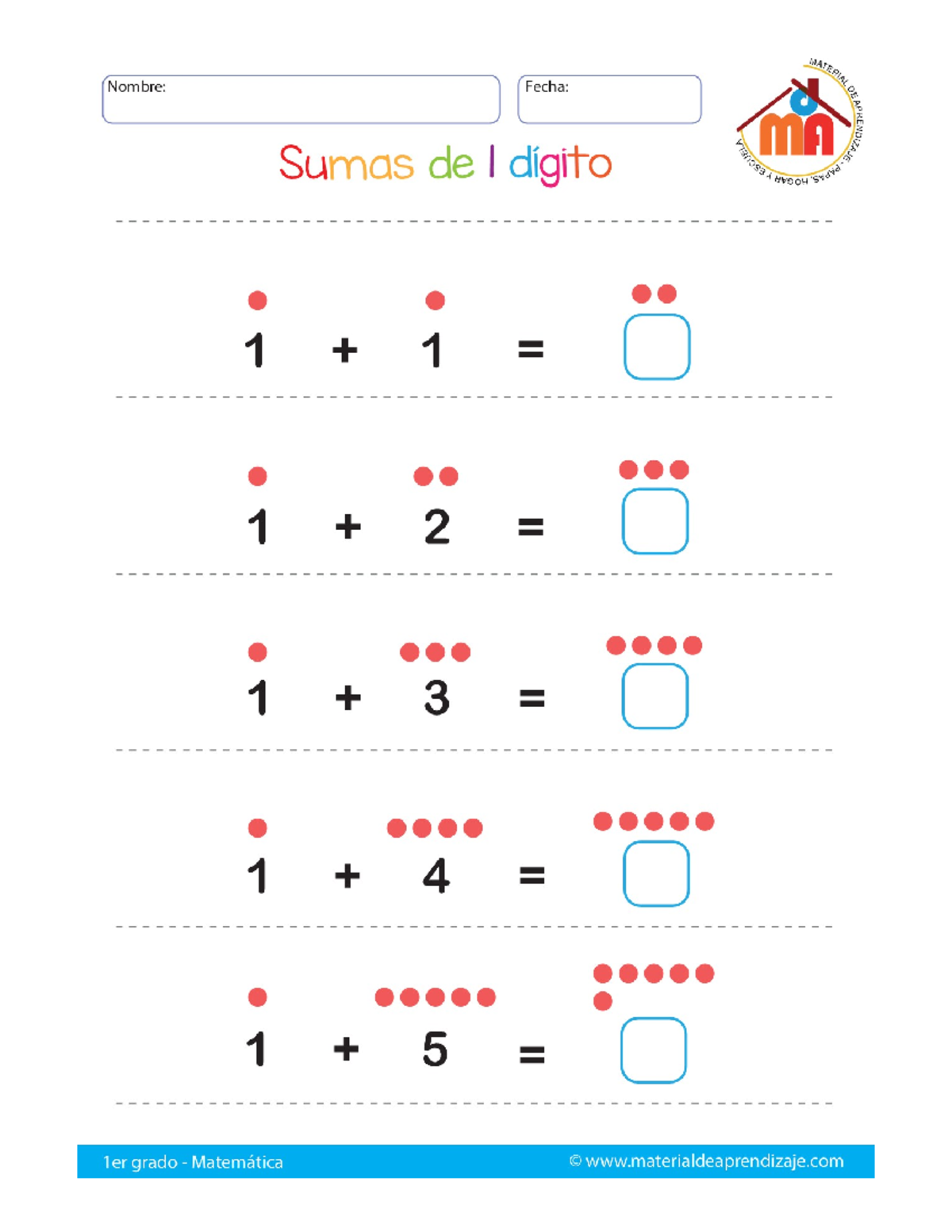 001 Sumas de 1 digito para primer grado fácil - Educación Inicial ...