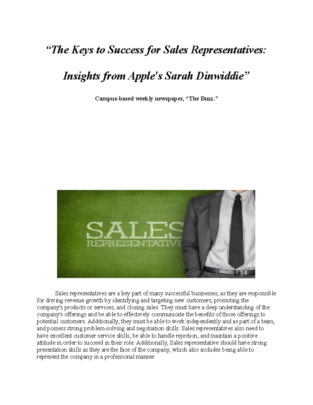 Salesperson Interview Article - “The Keys to Success for Sales ...