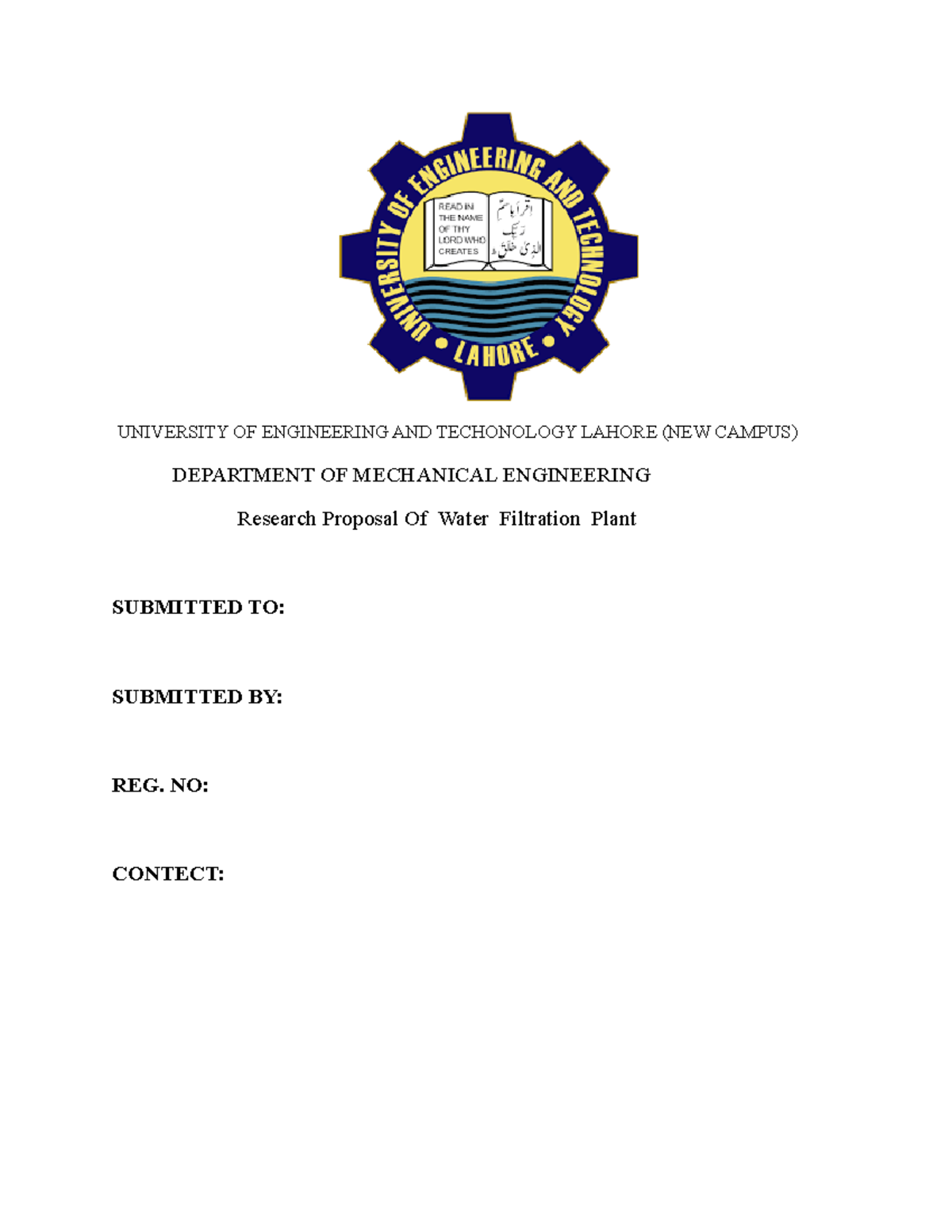 University OF Engineering AND Techonology Lahore - UNIVERSITY OF ...