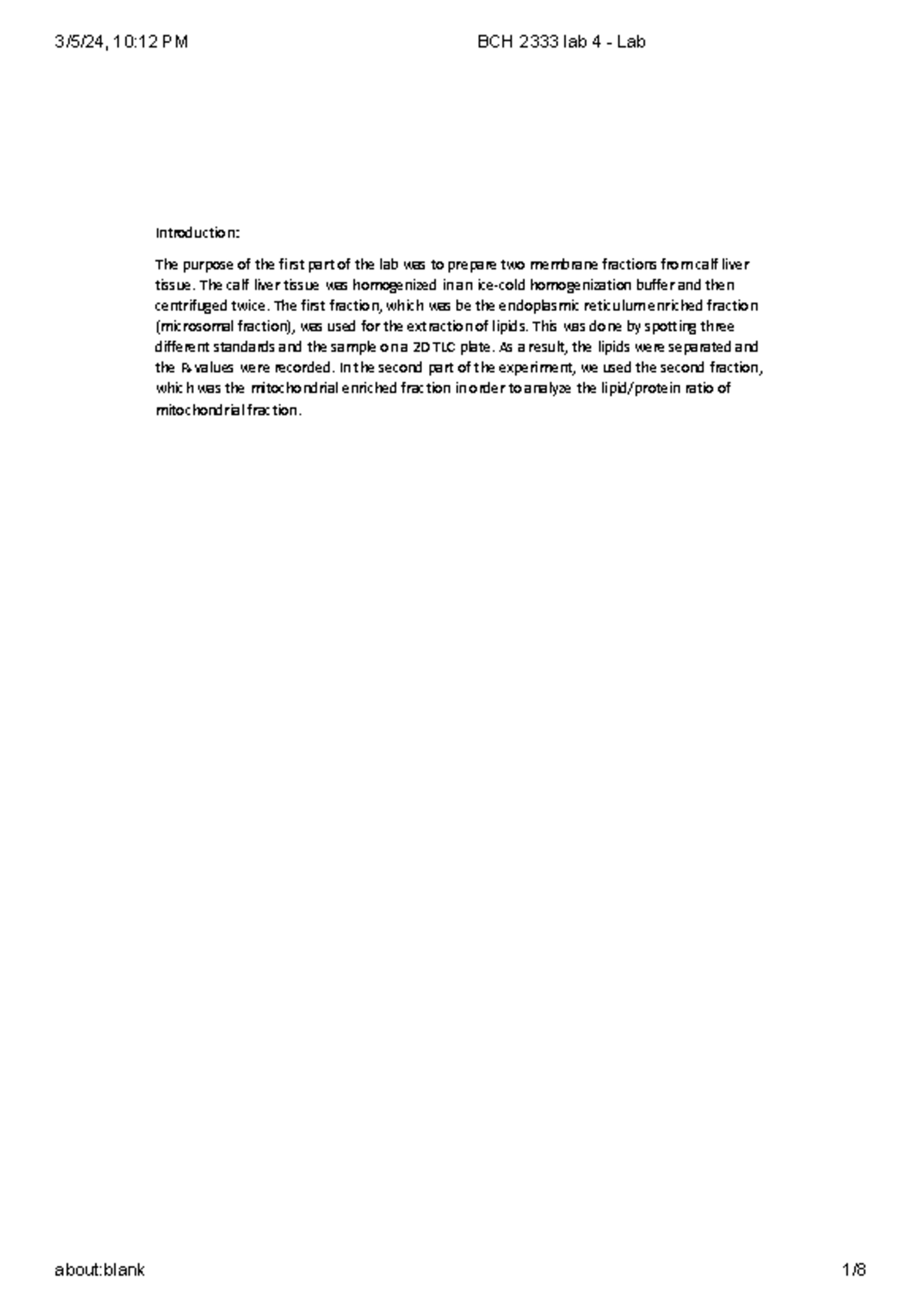 LabofLabsinLabs - Introduction: The purpose of the first part of the ...