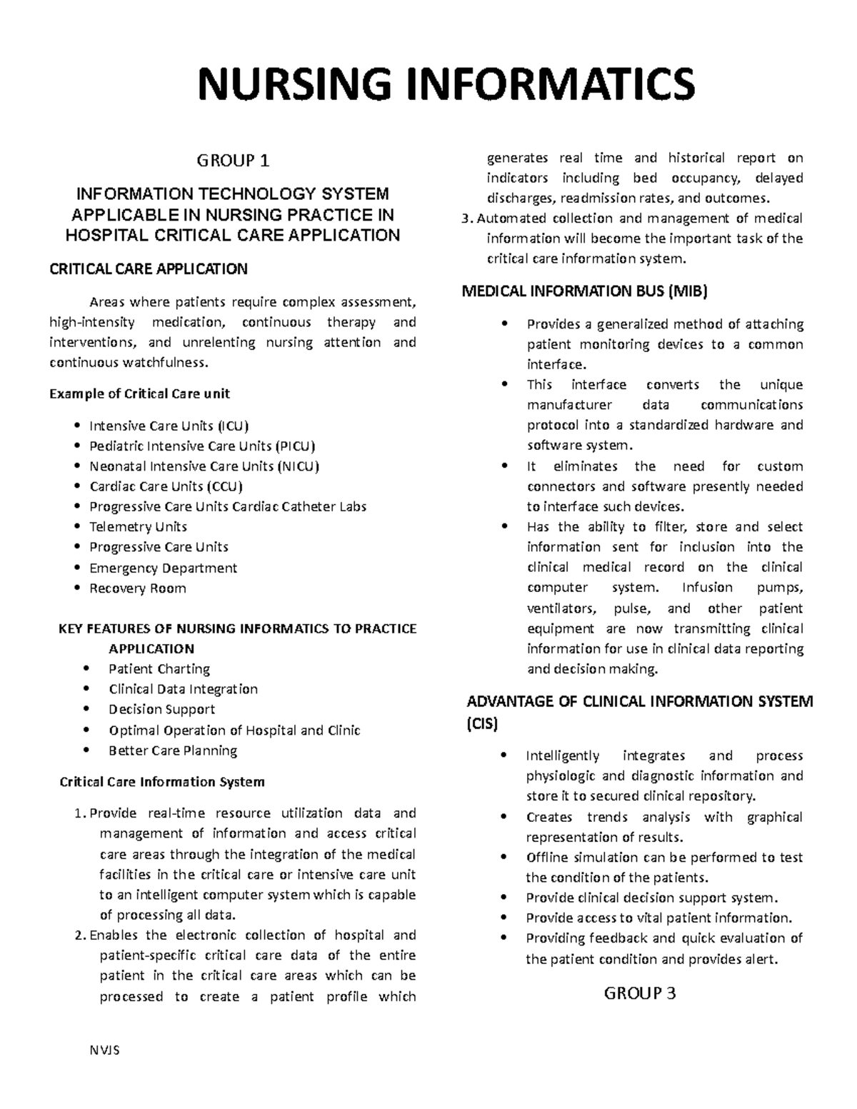 Nursing Informatics - GROUP 1 INFORMATION TECHNOLOGY SYSTEM APPLICABLE ...