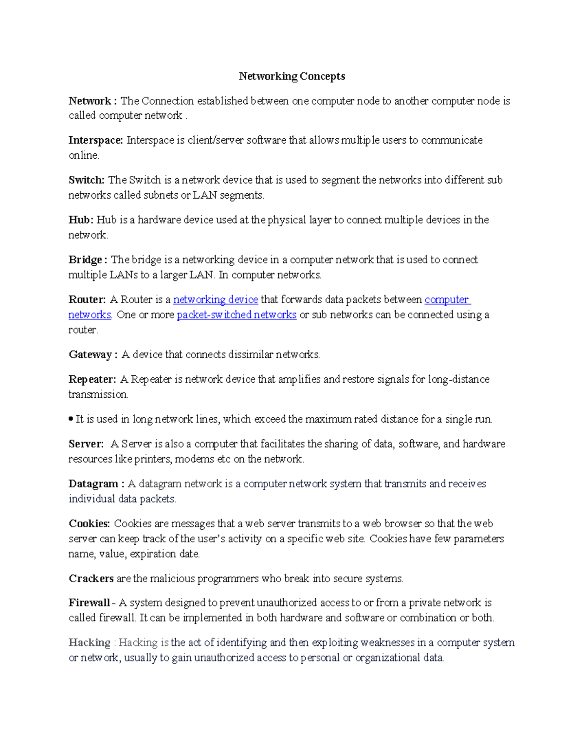 Computer Network - Networking Concepts Network : The Connection established between one computer ...