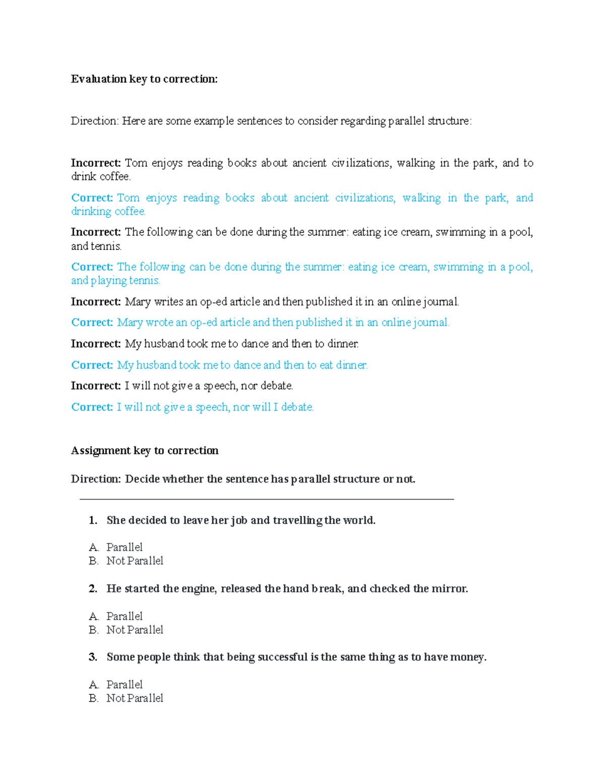 Evaluation and assignment key to correction(conan) - Evaluation key to ...