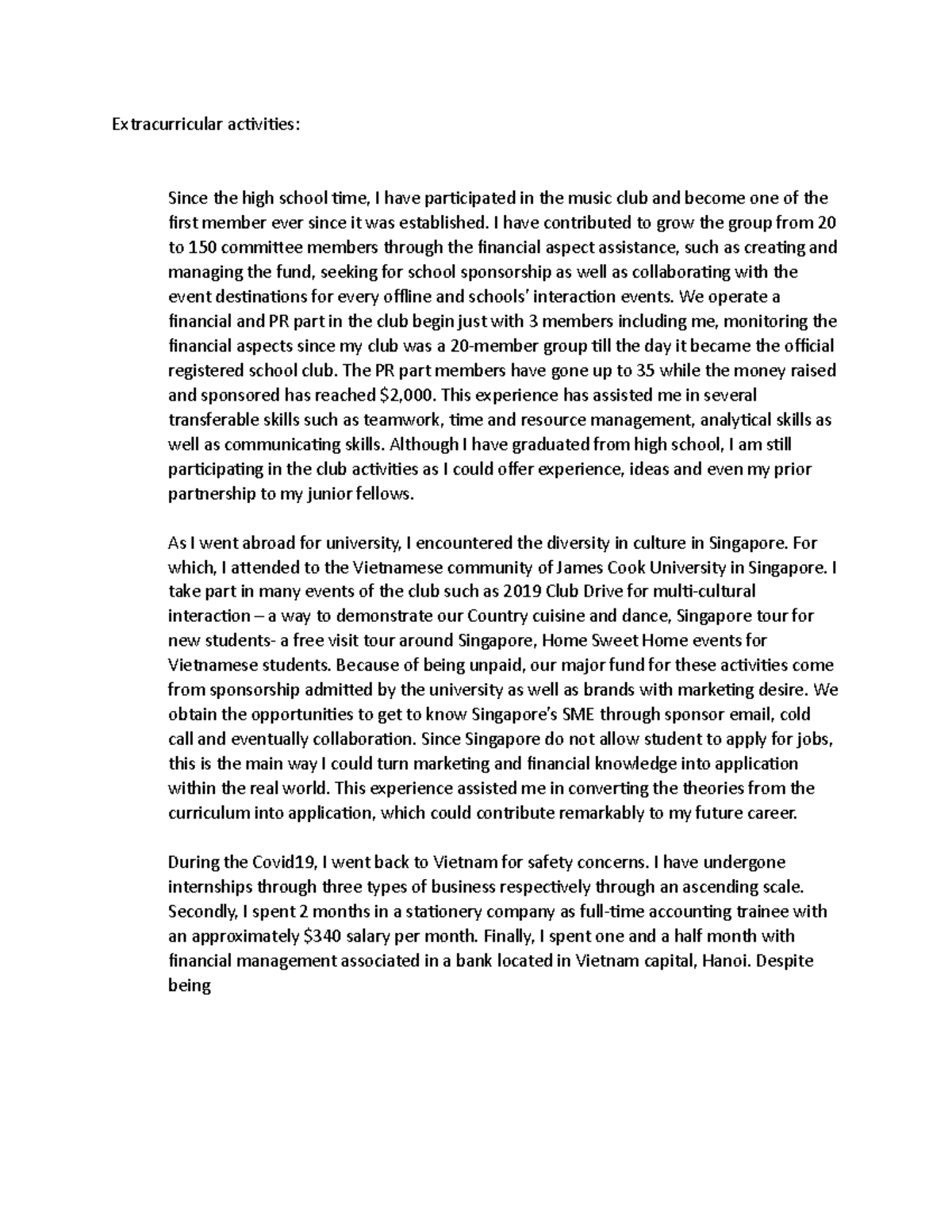 Extracurricular activities for master - Extracurricular activities ...
