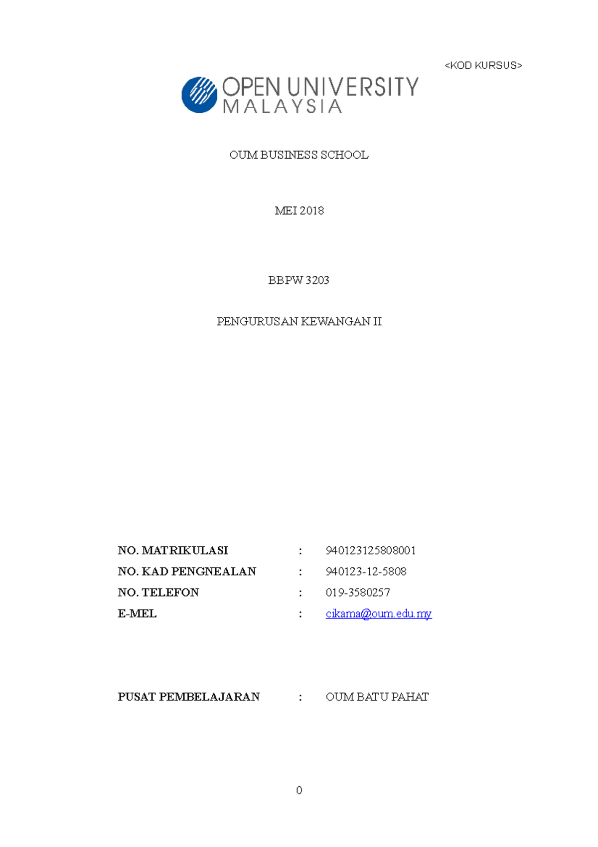 Sample/practice exam - OUM BUSINESS SCHOOL MEI 2018 BBPW 3203 ...