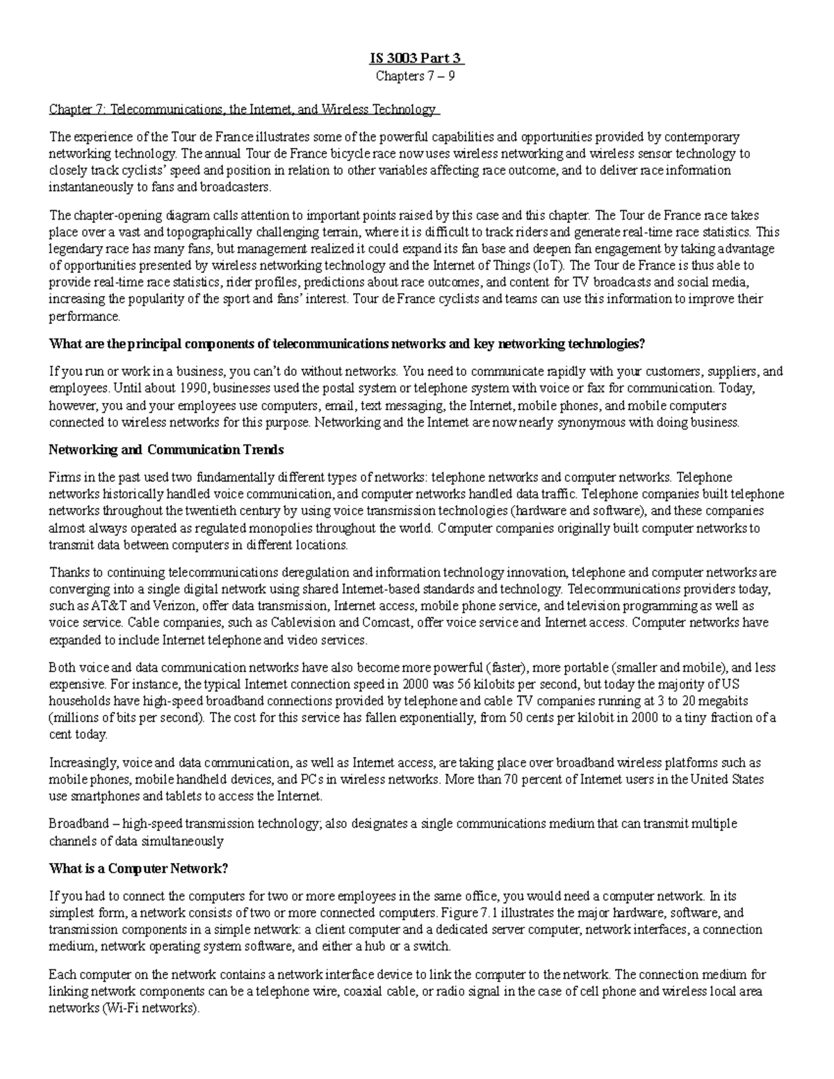 IS 3003 Part 3 - Class notes / Book notes - IS 3003 Part 3 Chapters 7 ...