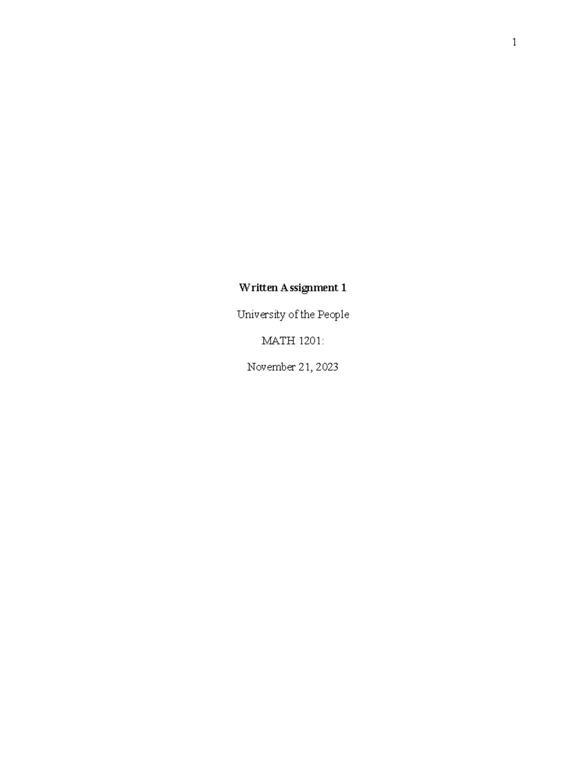 Math1201 Wa1 Written Assignment Unit 1 1 Written Assignment 1 University Of The People Math