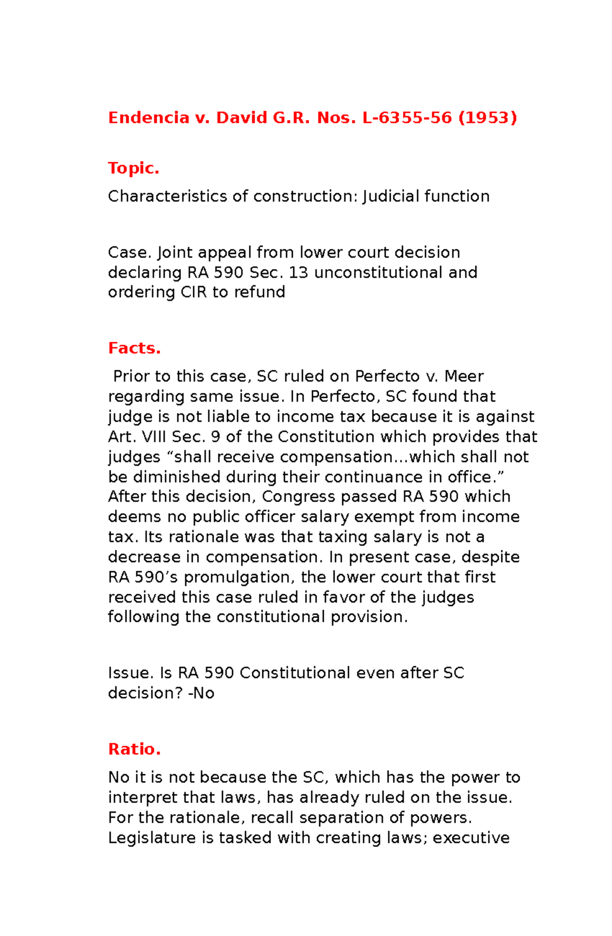 Endencia vs. David Case Digest - Endencia v. David G. Nos. L-6355-56 ...