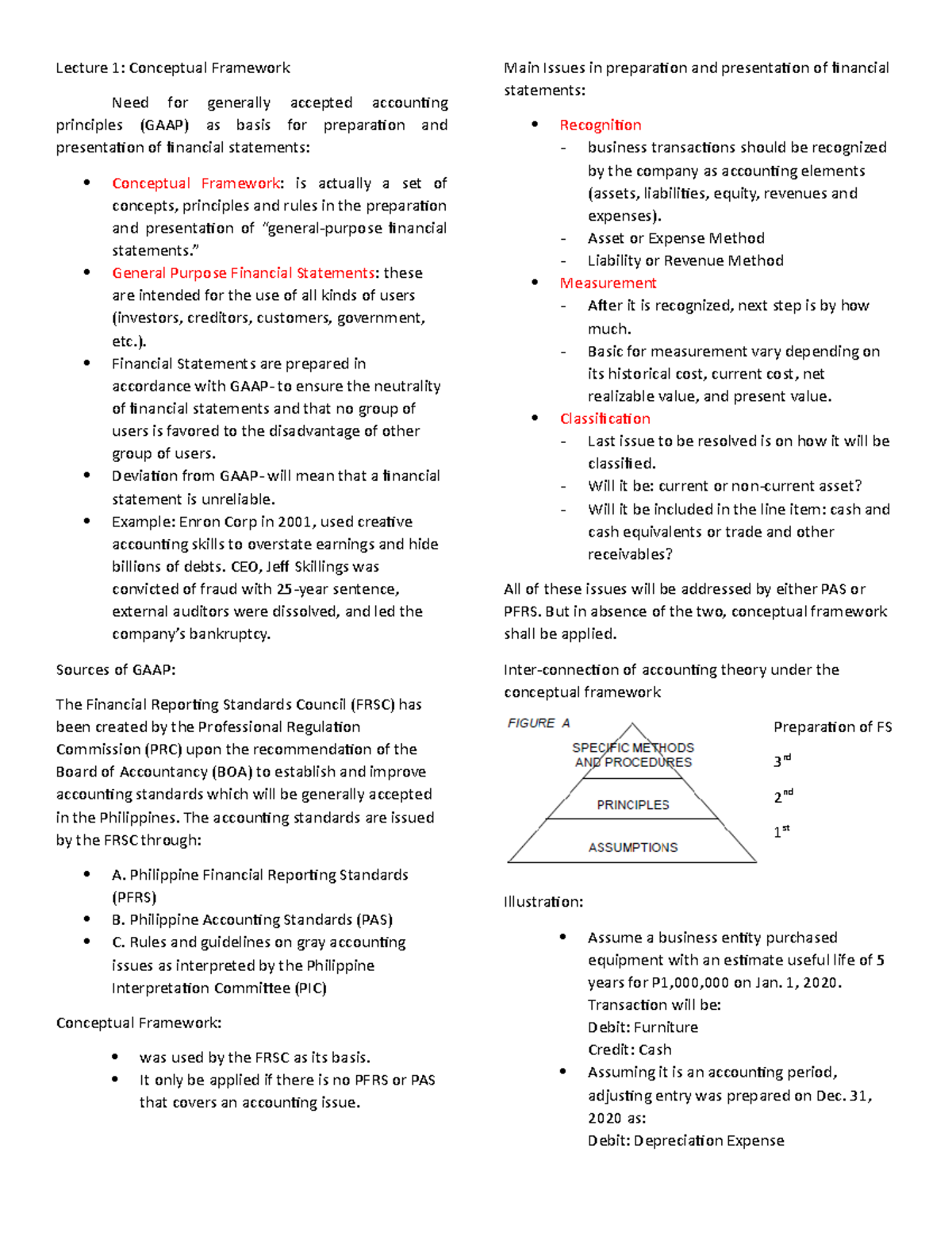 Lecture 1 - Lecture 1: Conceptual Framework Need for generally accepted accounting principles ...