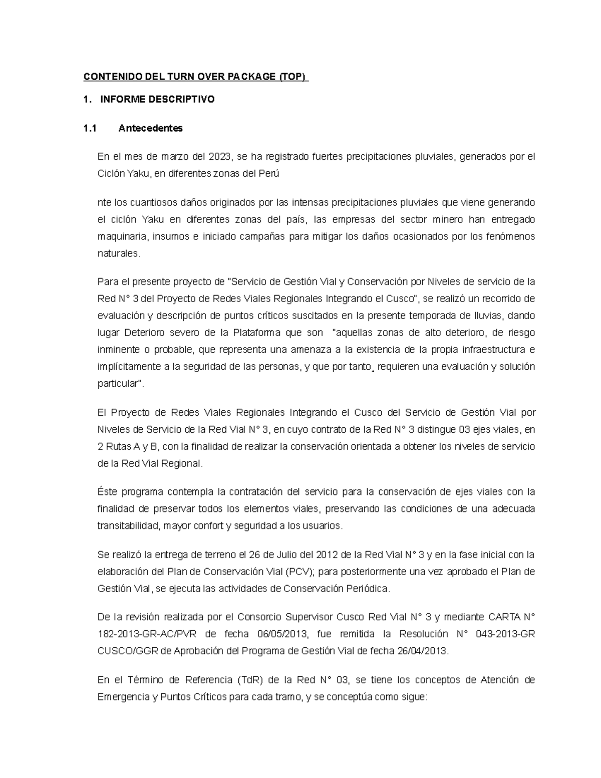 TOP (Valle Fortaleza) - adff - CONTENIDO DEL TURN OVER PACKAGE (TOP) 1 ...