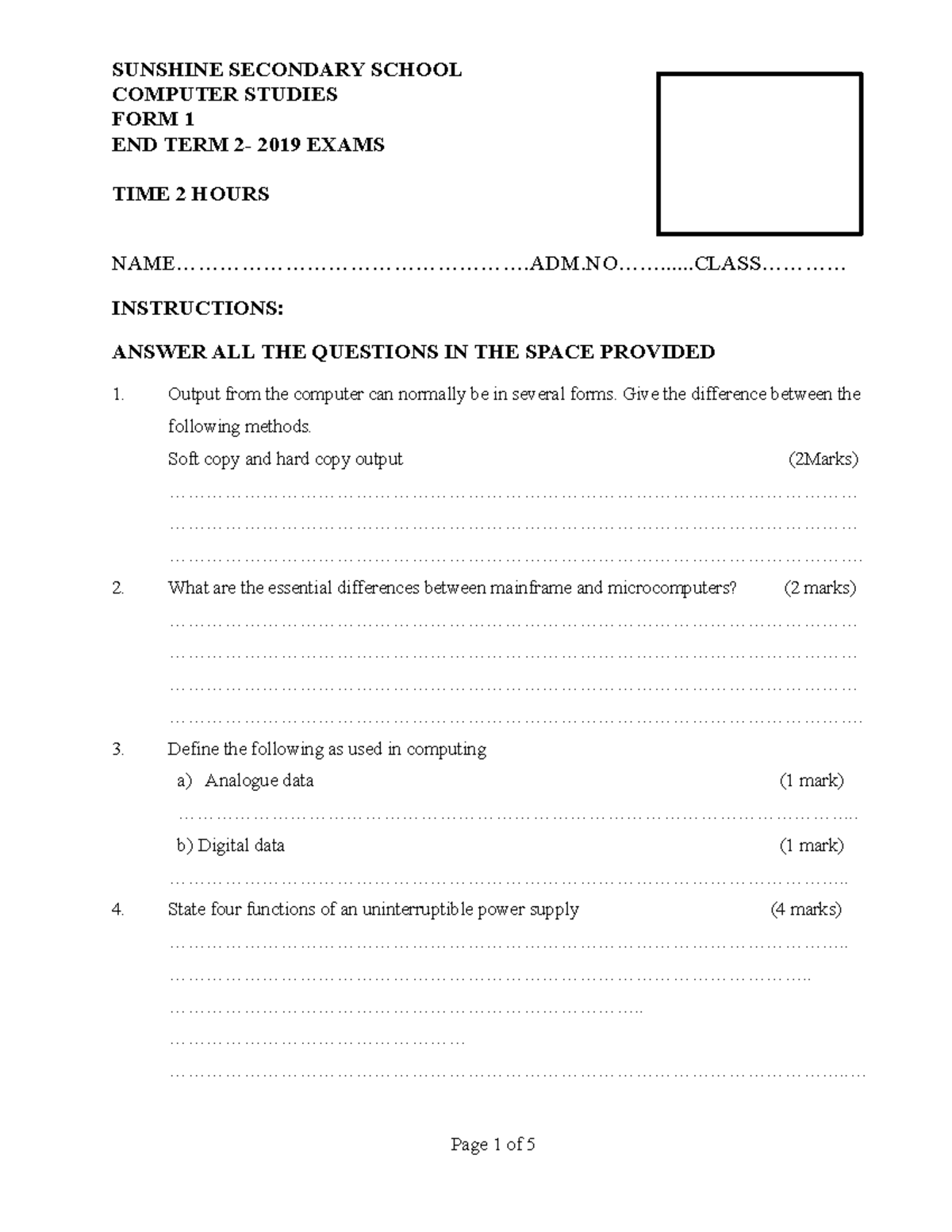 Computer F1 - JACELARRY - SUNSHINE SECONDARY SCHOOL COMPUTER STUDIES ...