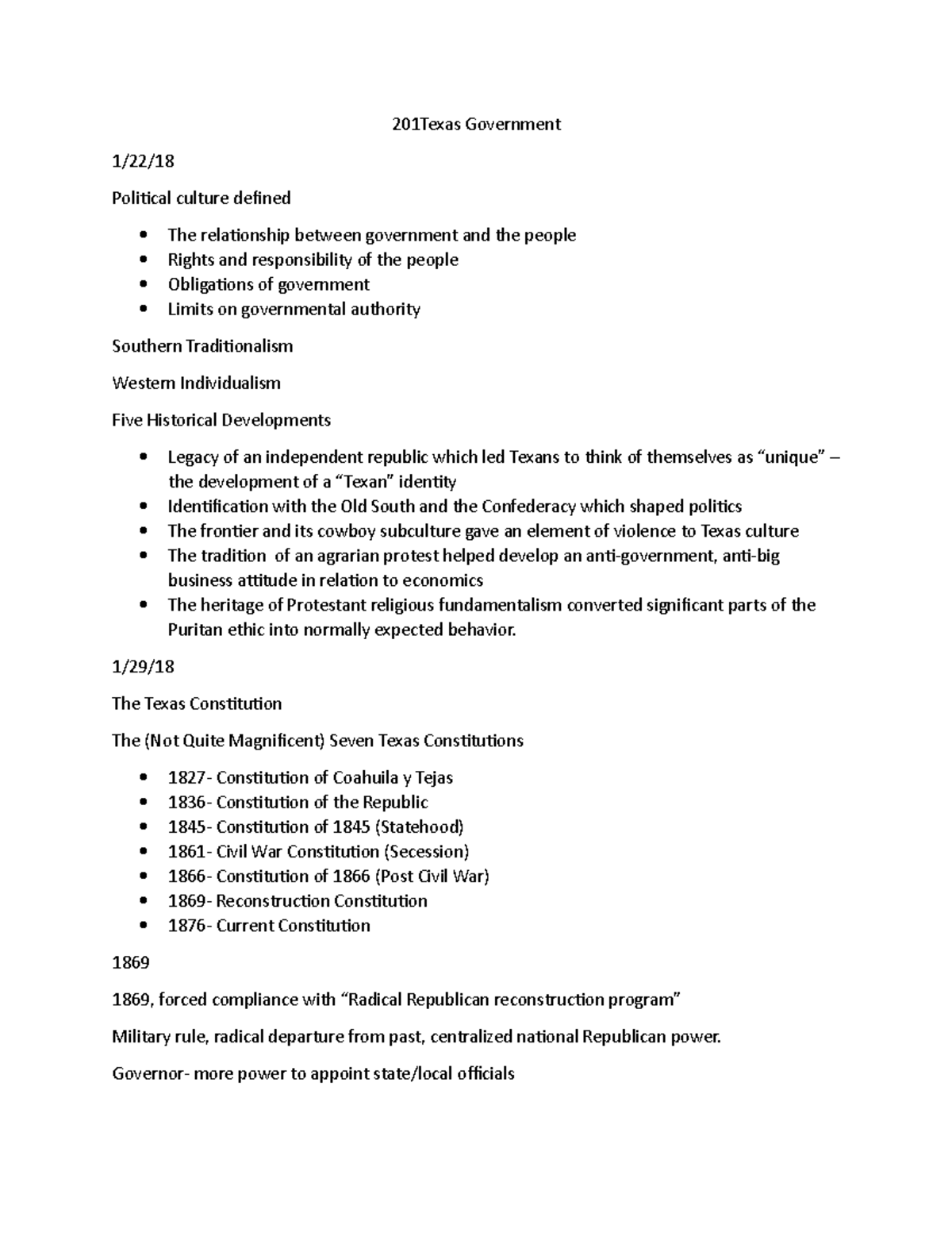 Texas Government - 201Texas Government 1/22/ Political culture defined ...