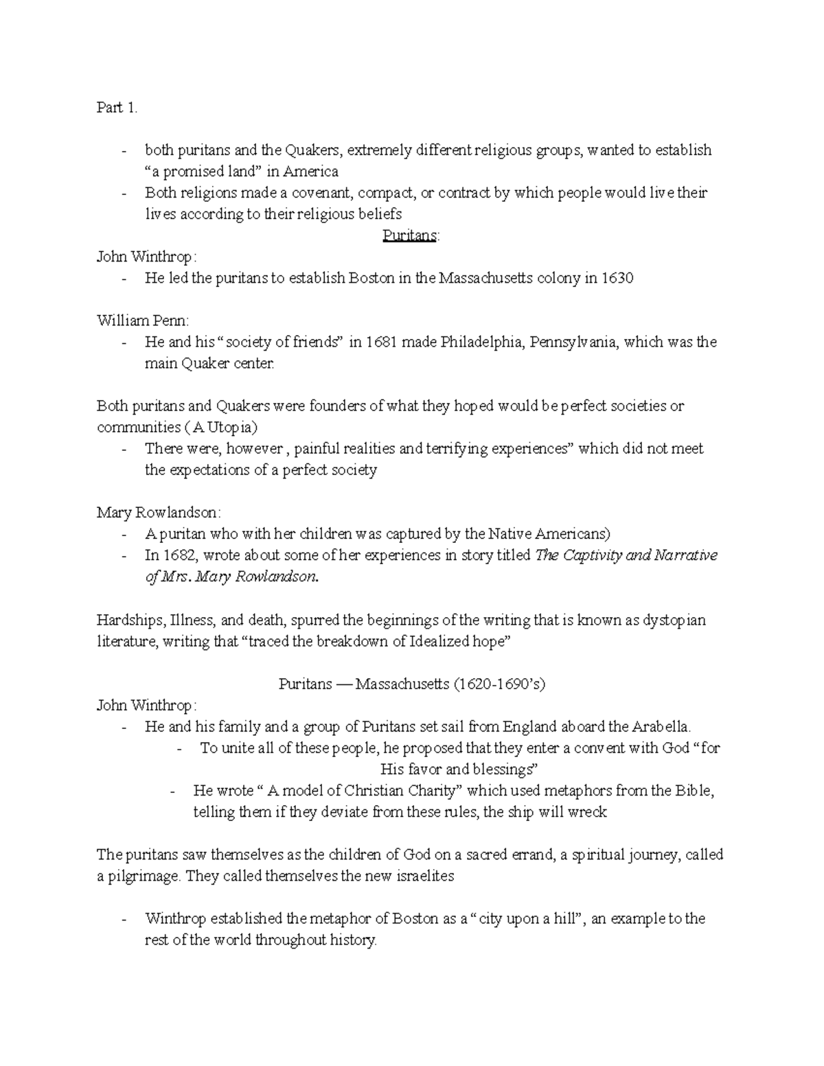 American passages: - Part 1. both puritans and the Quakers, extremely ...