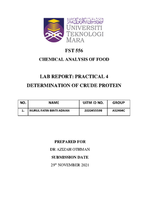LAB Practical 5 - This is lab report for determination of crude fibre ...