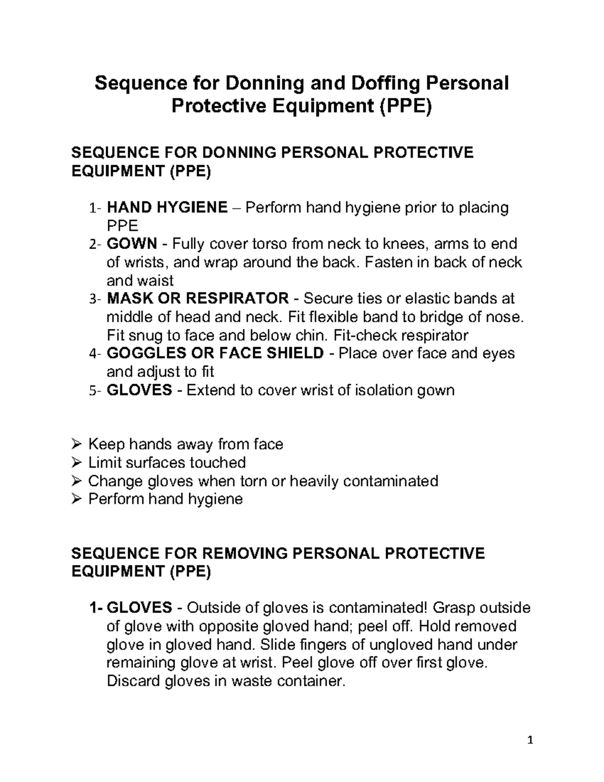 Sequence For Donning And Doffing Personal Protective Equipment 7 1