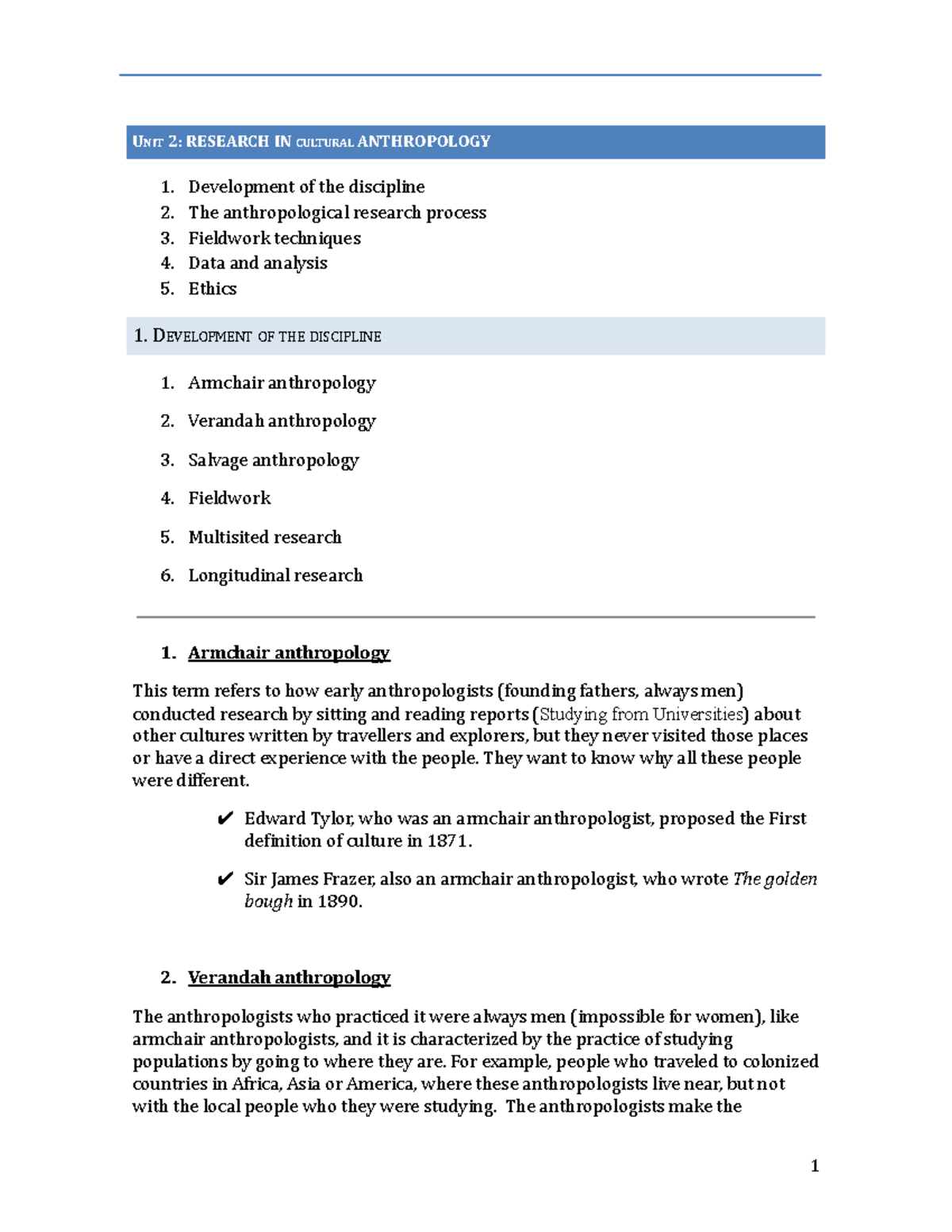 AT2. Research in anthropology - UNIT 2: RESEARCH IN CULTURAL ...