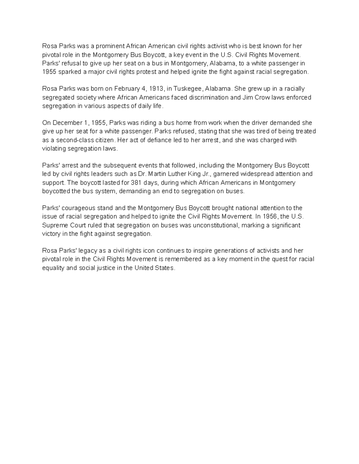 Untitled document - class notes - Rosa Parks was a prominent African ...