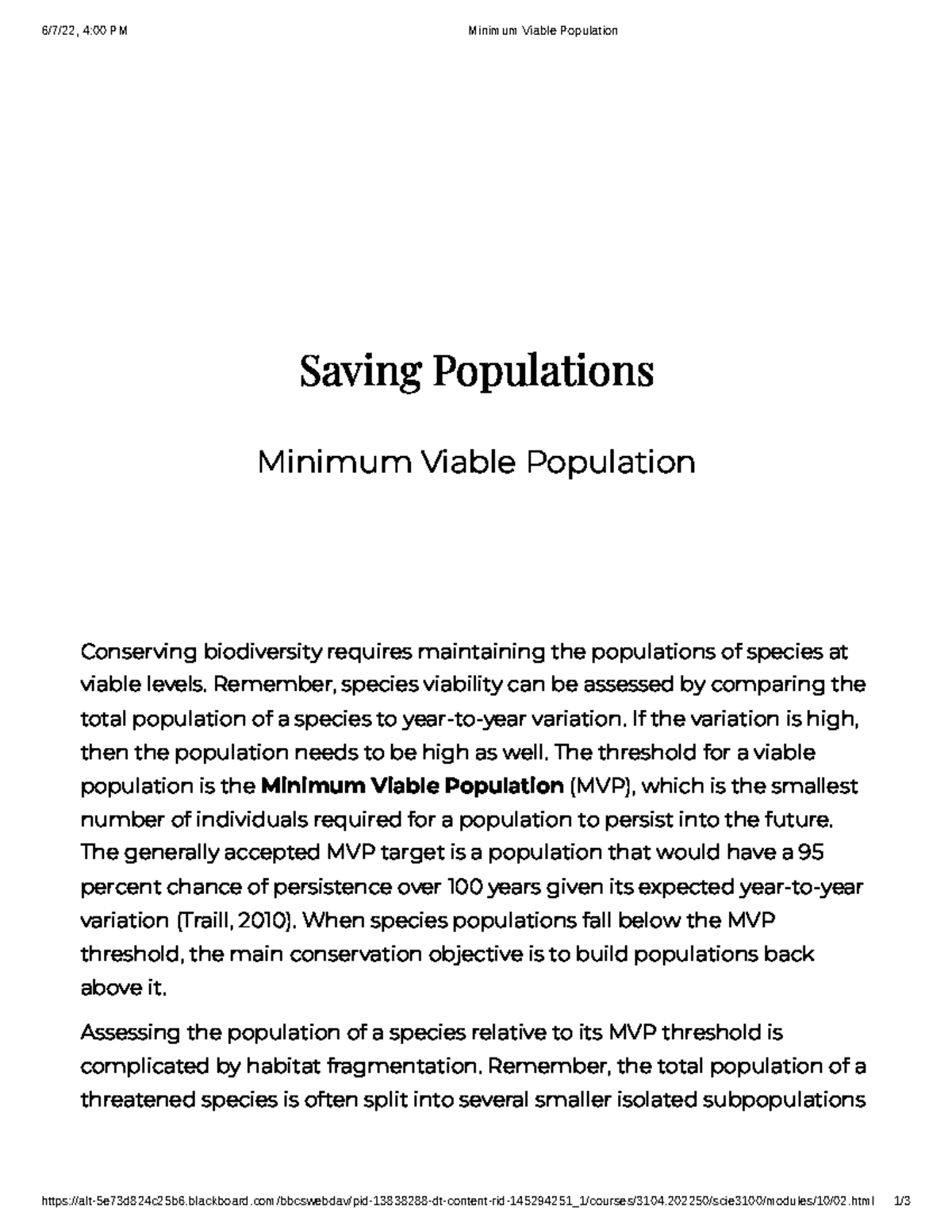 Minimum Viable Population - 6/7/22, 4:00 PM Minimum Viable Population ...