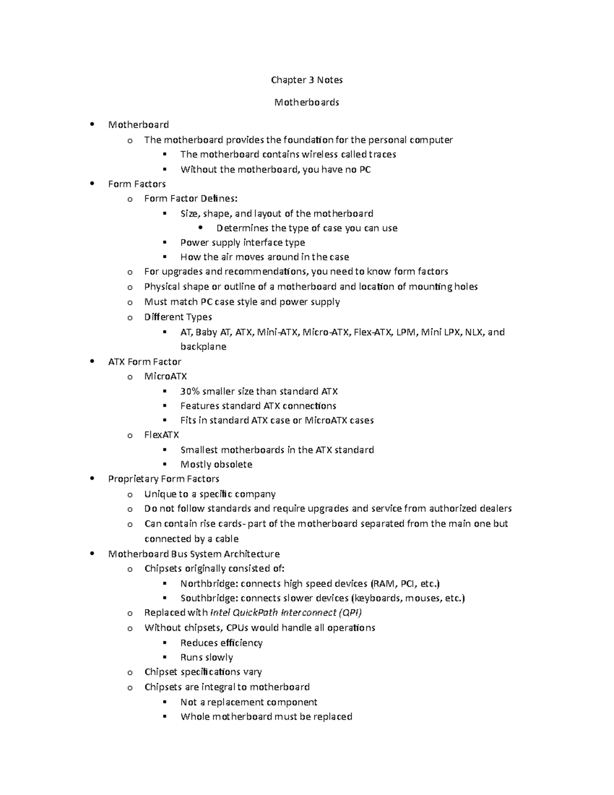 Chapter 3 Notes - Motherboards in CSS 130 with Dr. Jason James ...