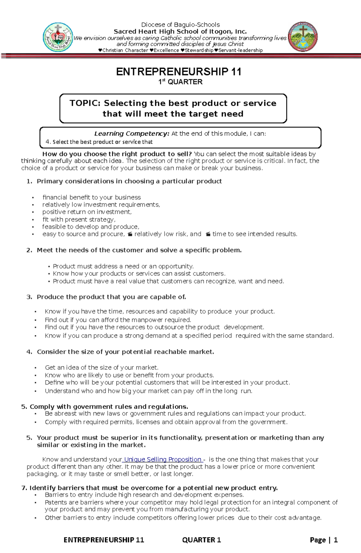 Entrep 11- Module 5 2022 - Diocese of Baguio-Schools Sacred Heart High ...