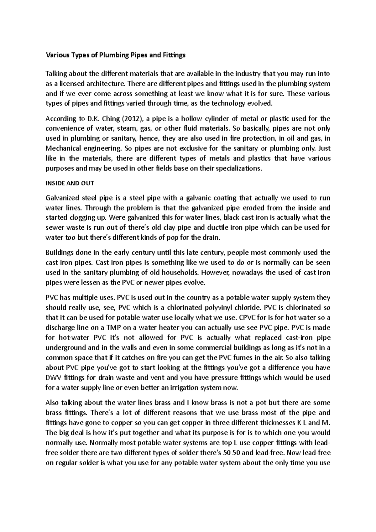 Blog4 - short essay - Various Types of Plumbing Pipes and Fittings ...