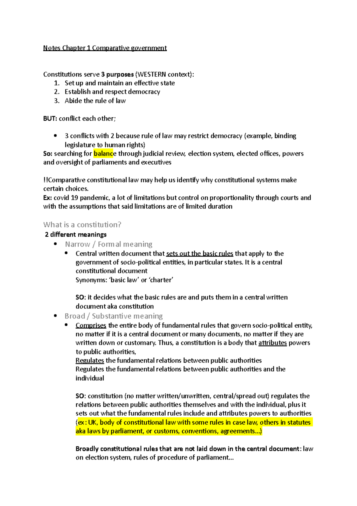 Notes Tutorial 1 Comparative government - Notes Chapter 1 Comparative ...