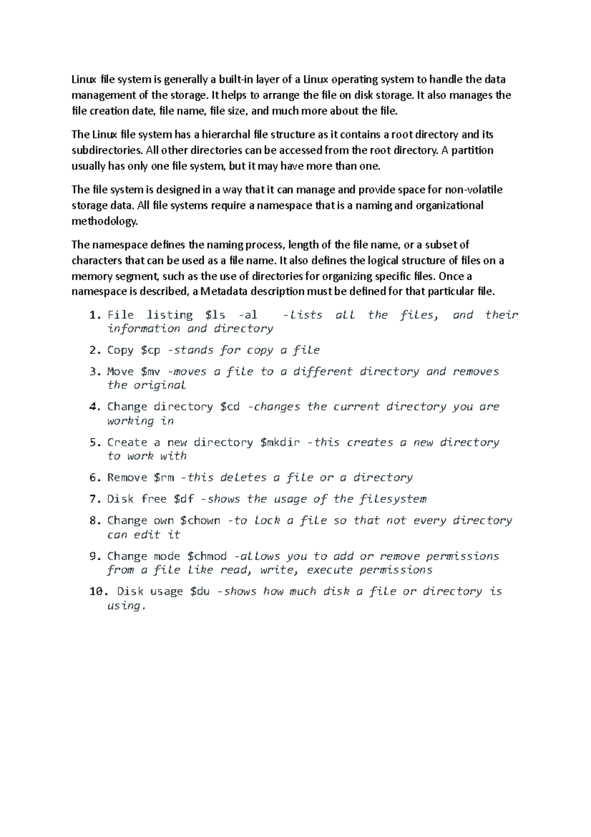 Commands - These are lin - Linux file system is generally a built-in ...