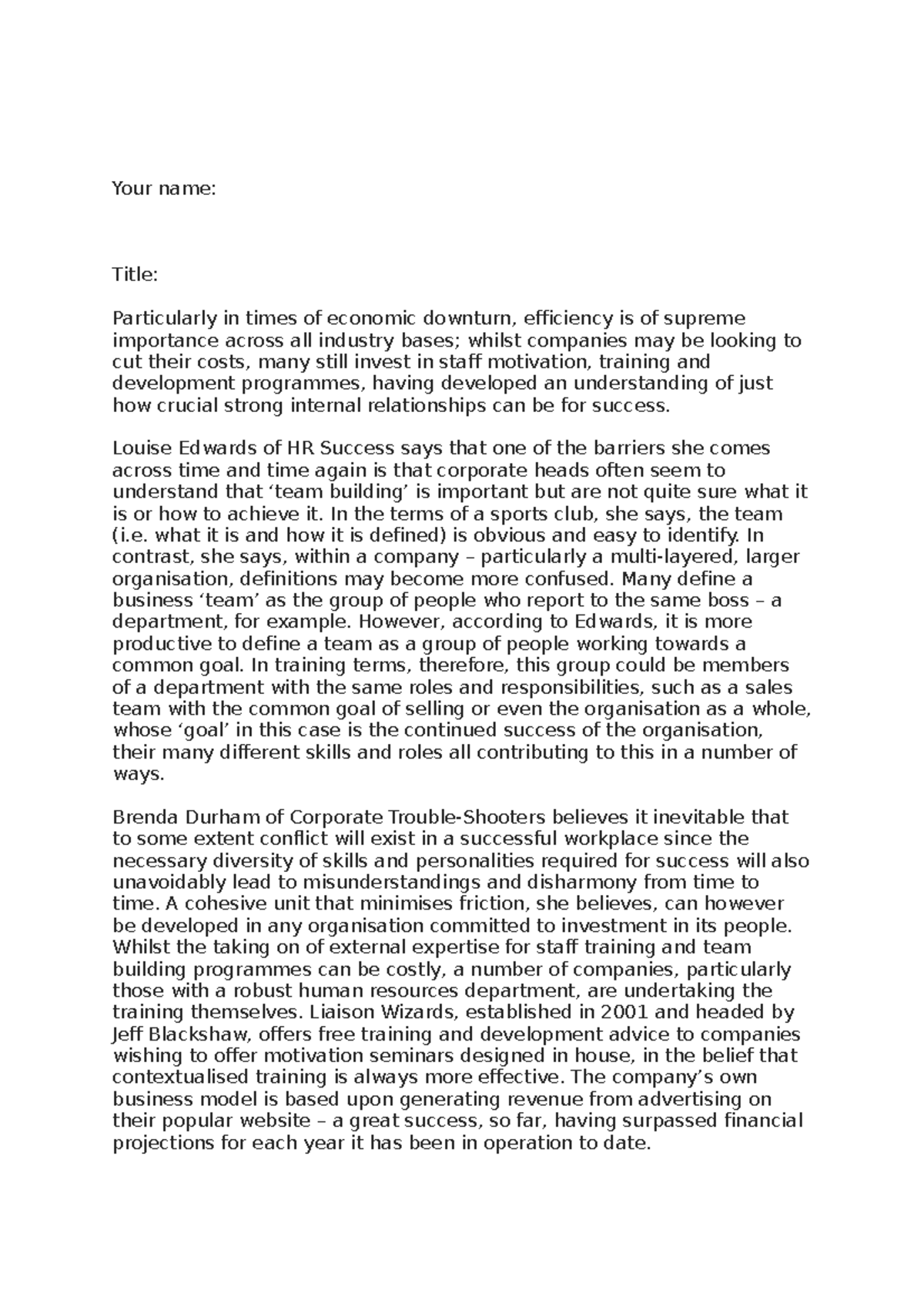 Reading 1nit 2 copy - Unit 1 Management - Your name: Title ...