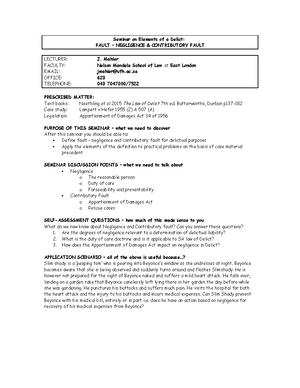 Delict Claim Drafting Seminar Method Sheet - ‘THE DELICTUAL CLAIM ...