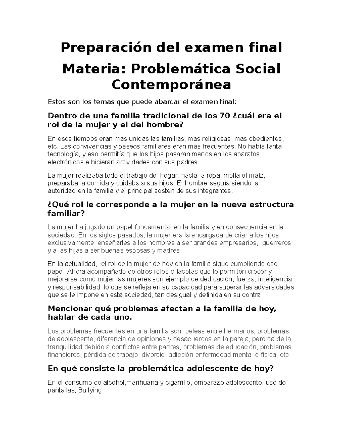 Preparación del examen final Problematica - Preparación del examen final Materia: Problemática ...