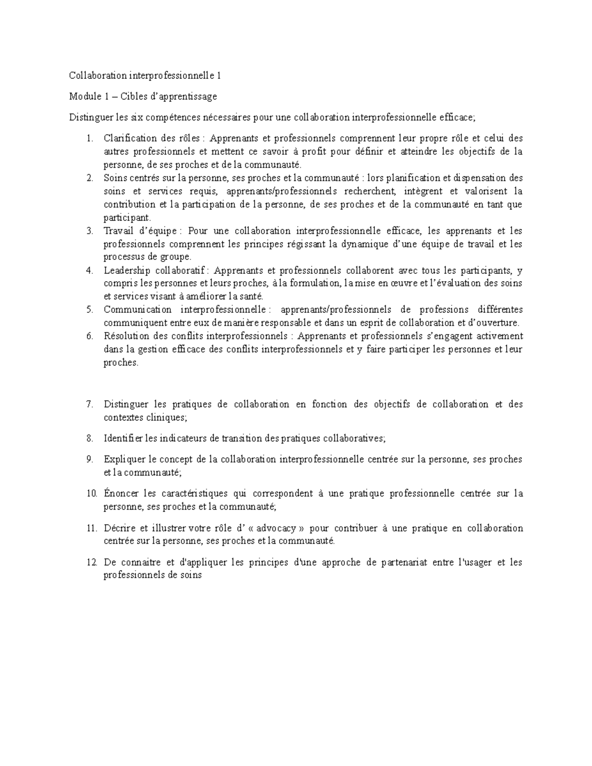 Module 1 - notes - Collaboration interprofessionnelle 1 Module 1 ...