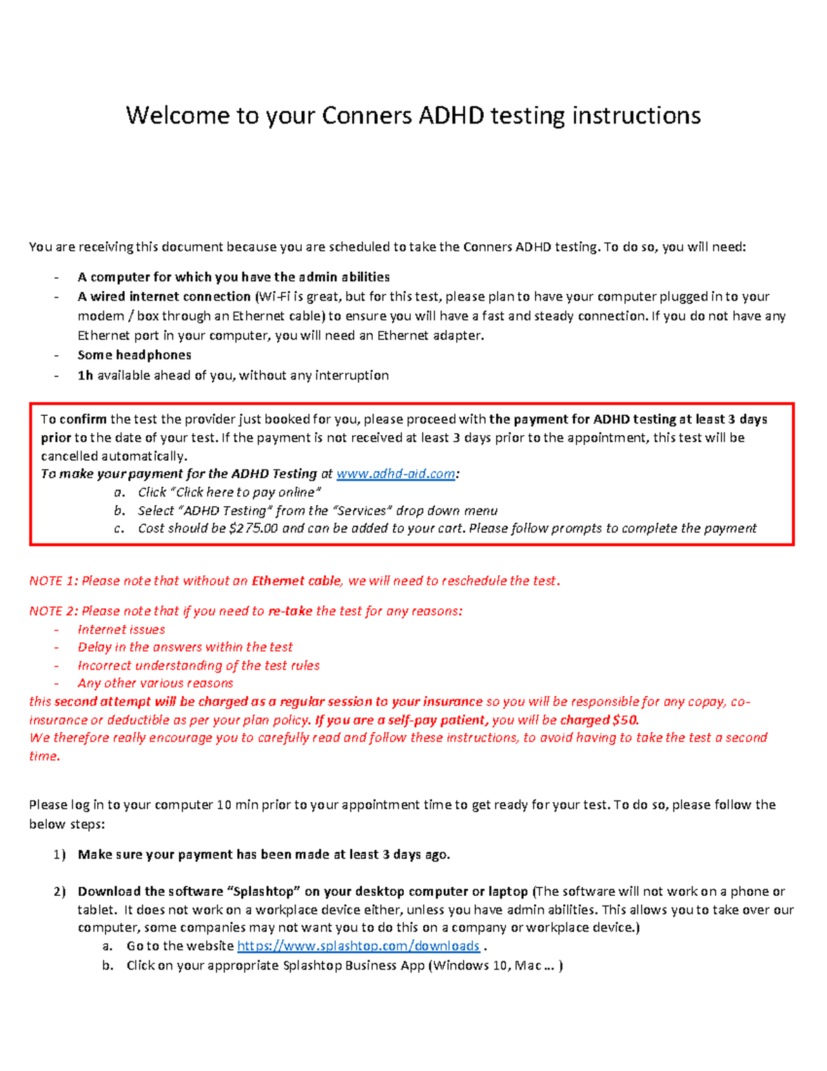 Conners ADHD testing - Splashtop instructions V3 - Welcome to your ...