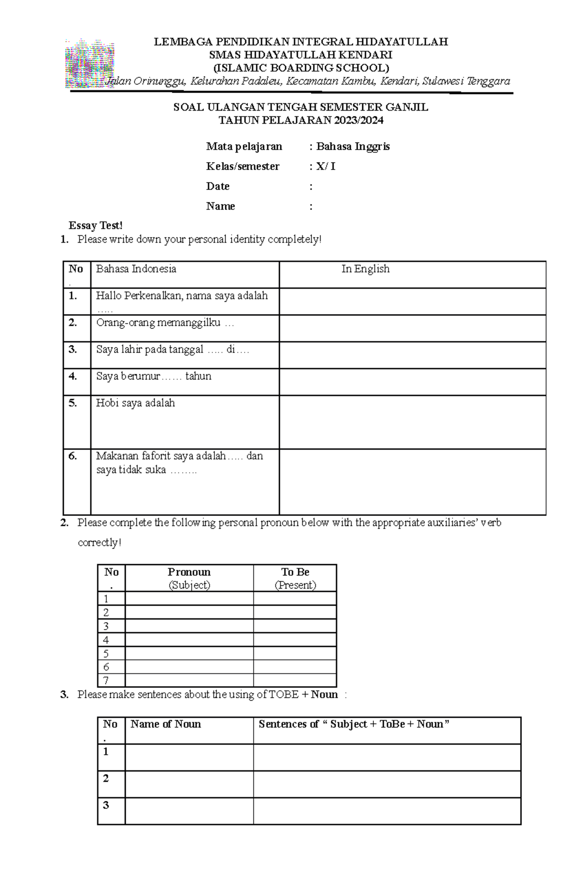 SOAL PTS Kelas X Smstr I 2023 2024 - LEMBAGA PENDIDIKAN INTEGRAL ...
