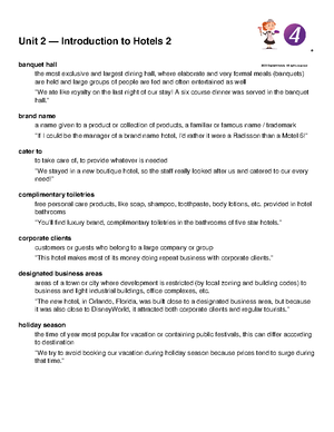 English 4Hotels — Unit 1 Vocabulary - Unit 1 — Introduction to Hotels 1 ...